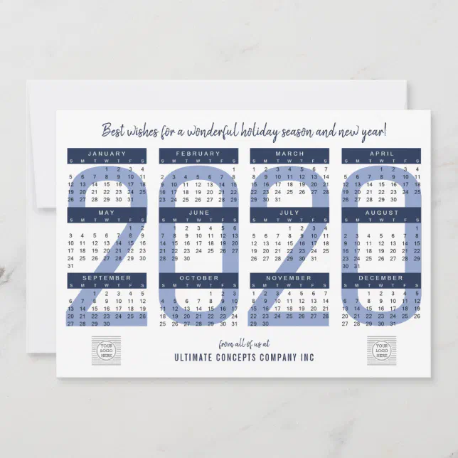 Simple 2020 Calendar Company Logo New Year Blue Holiday Card | Zazzle