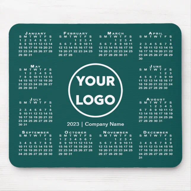 Simple 2023 Calendar Business Logo on Blue-Green Mouse Pad | Zazzle