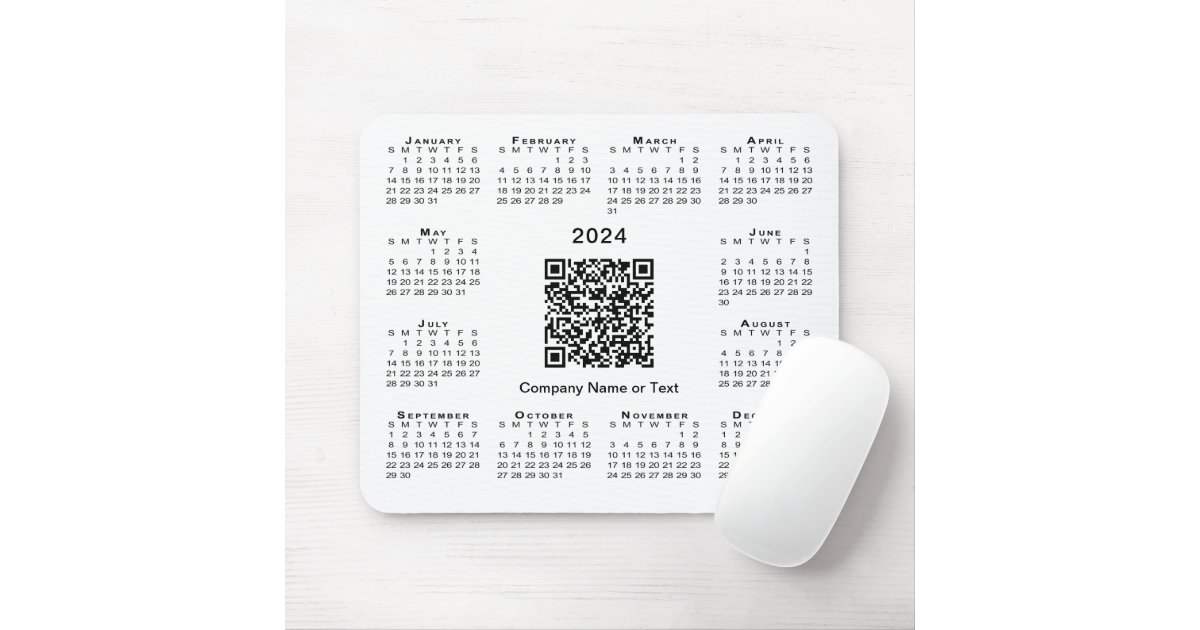 Simple 2024 Calendar Business QR Code on White Mouse Pad | Zazzle