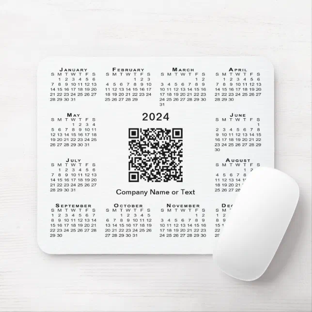 Simple 2024 Calendar Business QR Code on White Mouse Pad | Zazzle
