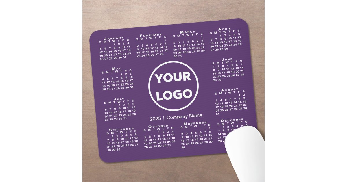 Simple 2025 Calendar Business Logo on Purple Mouse Pad | Zazzle