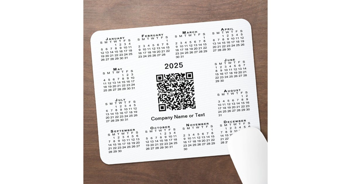 Simple 2025 Calendar Business QR Code on White Mouse Pad | Zazzle