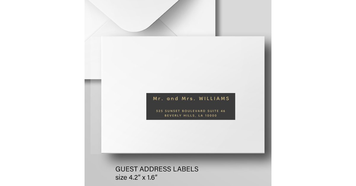 Simple 24 wedding guest address gold black labels | Zazzle
