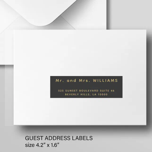 Simple 24 wedding guest address gold black labels | Zazzle