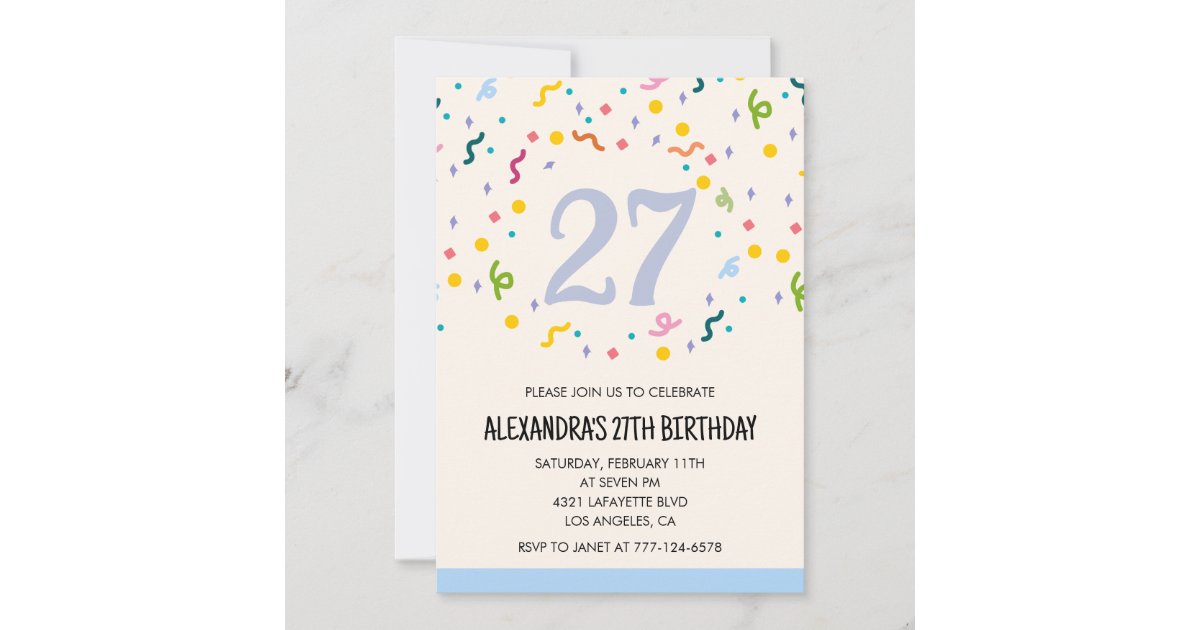 Simple 27th birthday invitations Confetti Modern | Zazzle