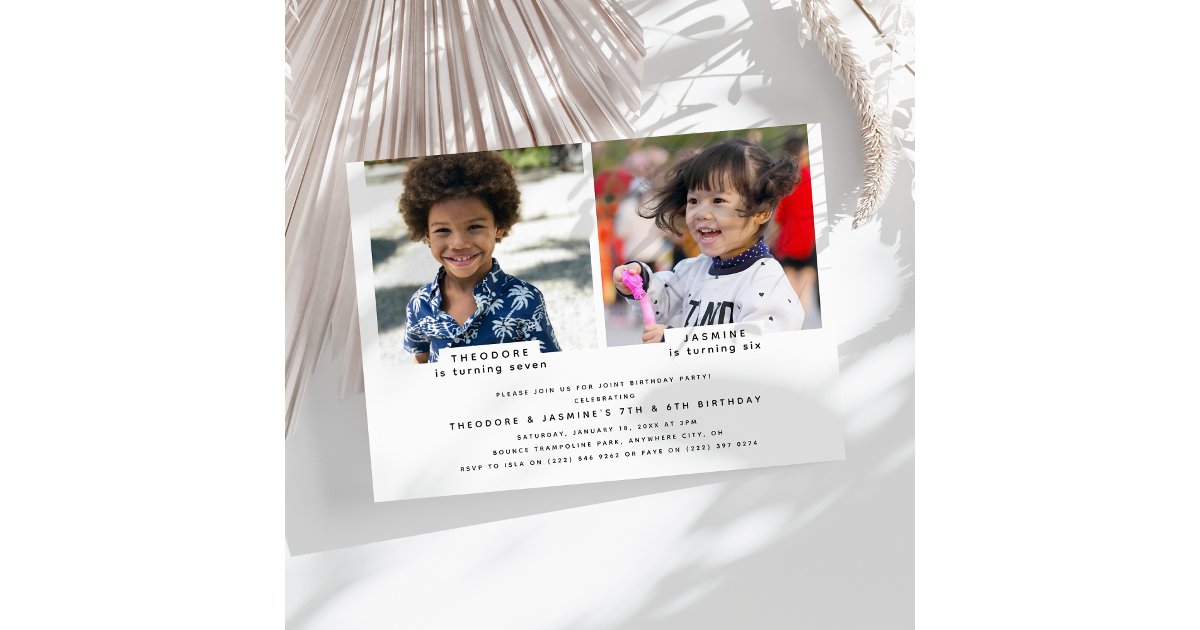 Simple 2 Photo Joint Birthday Party Invitation | Zazzle