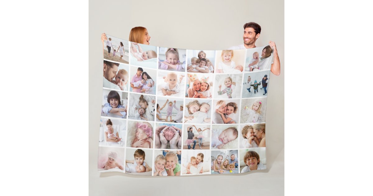 Simple 30 Photo Collage Template White Fleece Blanket | Zazzle