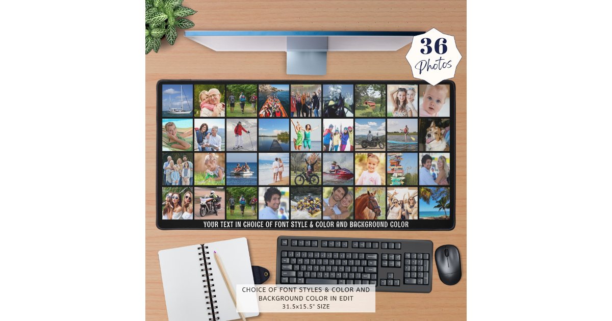 Simple 36 Photo Collage Custom Color Personalized Desk Mat | Zazzle
