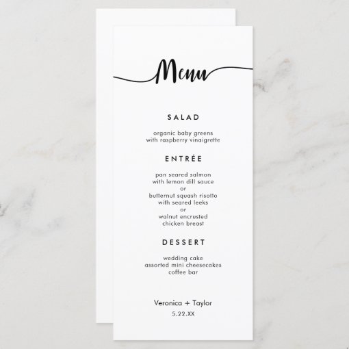 Simple 3 course wedding menu | Zazzle