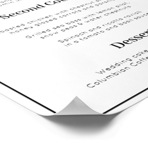 Simple 3 course Wedding Menu Poster | Zazzle