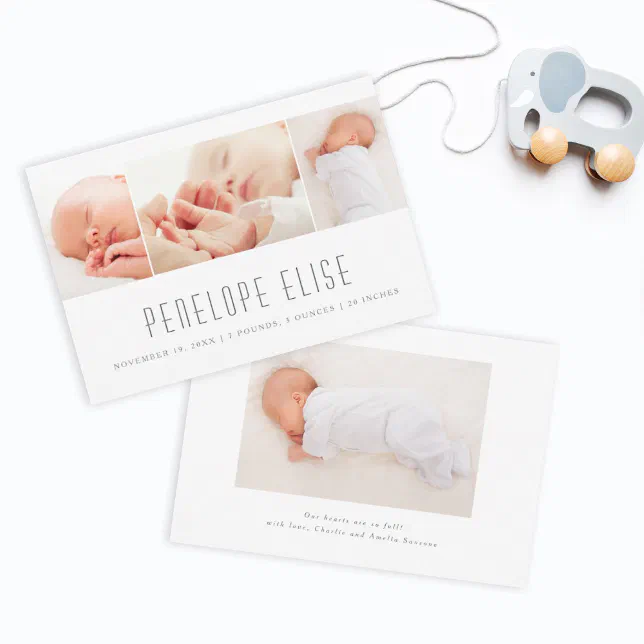 Simple 3 Photo Collage Baby Birth Announcement | Zazzle