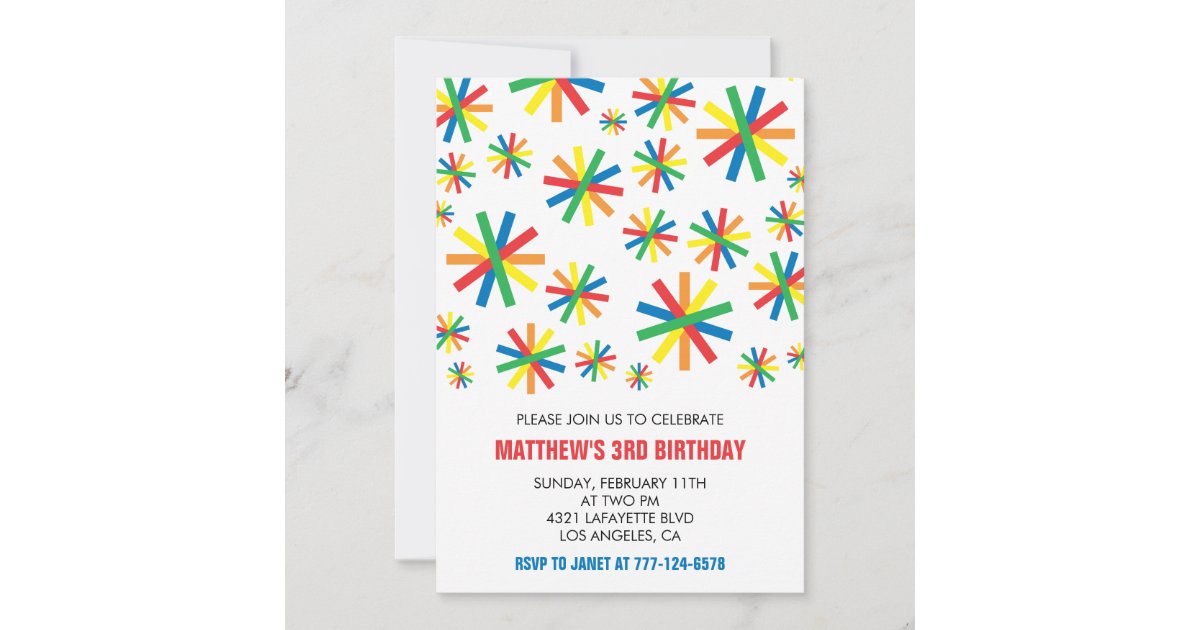 Simple 3rd birthday invitations Confetti Boy | Zazzle