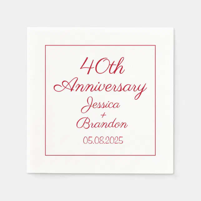 Simple 40th Red Ruby Wedding Anniversary Napkins | Zazzle