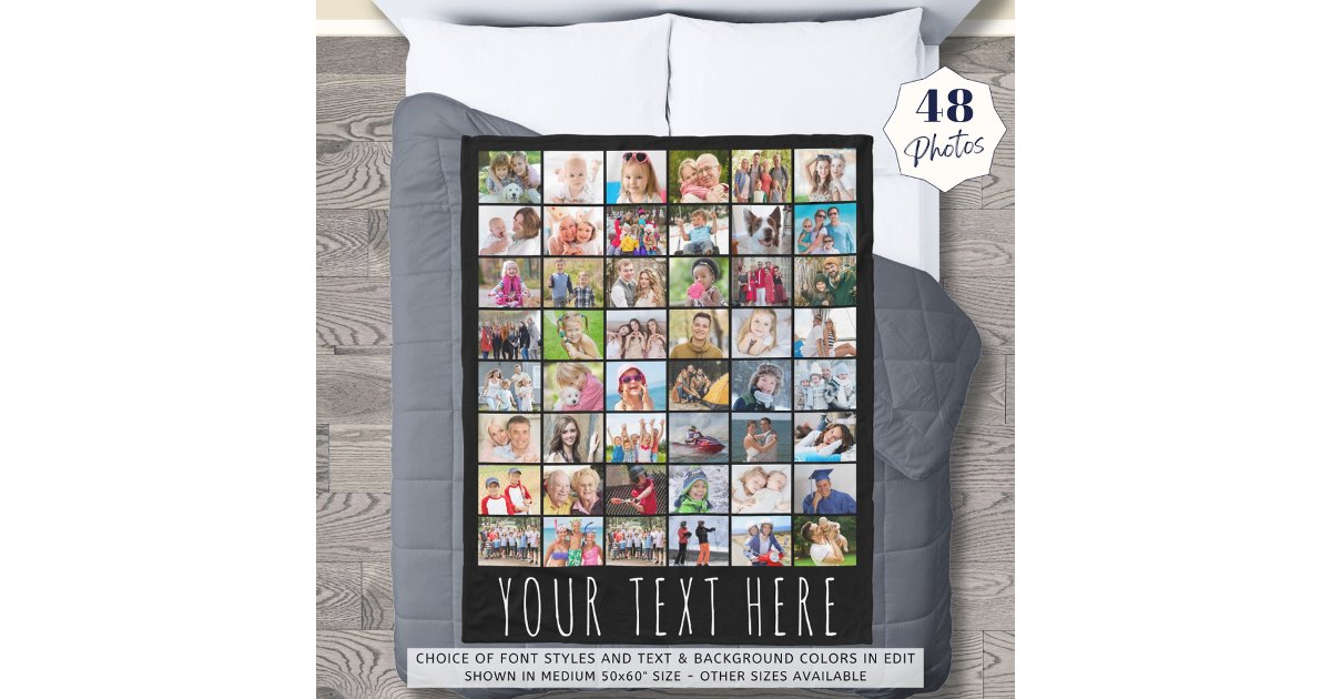 Simple 48 Photo Collage Your Color Personalized Fleece Blanket | Zazzle
