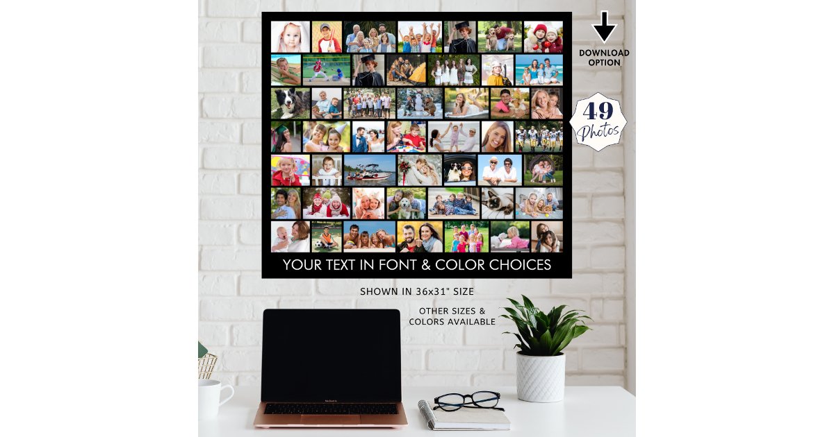 Simple 49 Photo Collage Multiple Shapes Poster | Zazzle