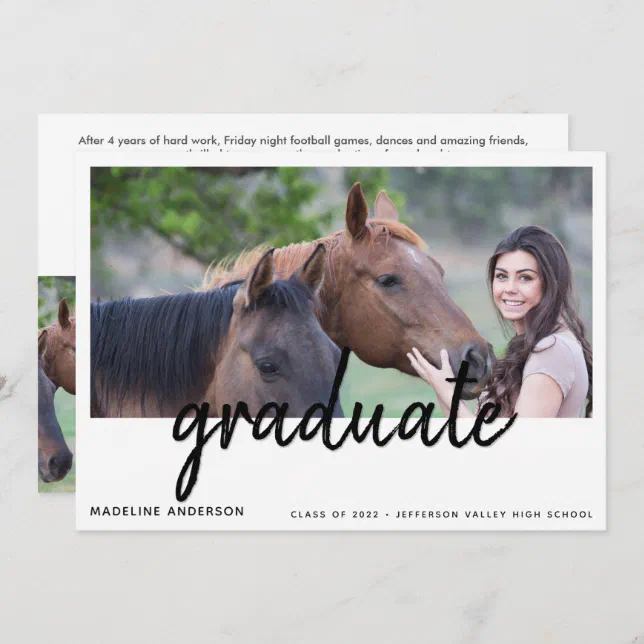 Simple 4 Photo Script Graduation Party Invitation | Zazzle