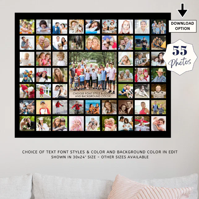 Simple 55 Photo Collage Custom Color Poster | Zazzle
