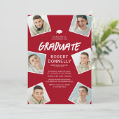 Simple 6 Photo Red Graduation Party Invitations | Zazzle