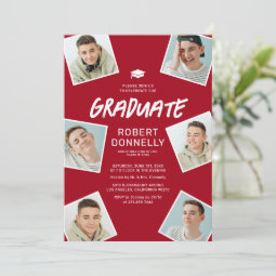 Simple 6 Photo Red Graduation Party Invitations | Zazzle