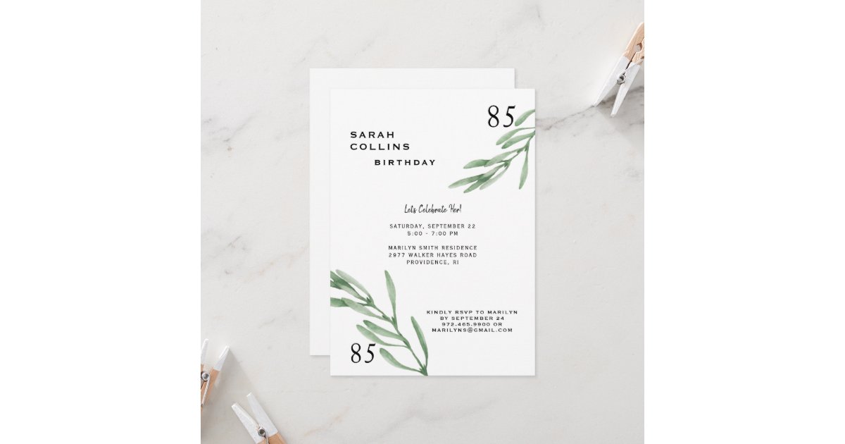 Simple 85th Birthday Party Invitation | Zazzle