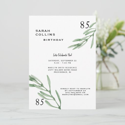 Simple 85th Birthday Party Invitation | Zazzle