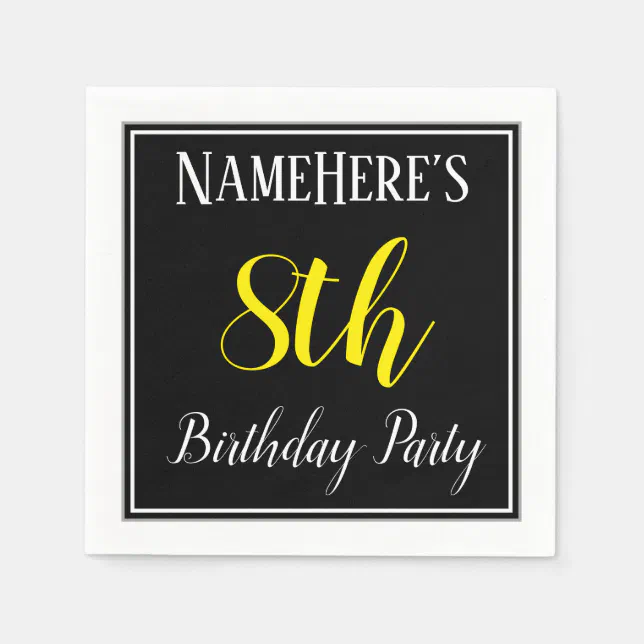 Simple, 8th Birthday Party w/ Custom Name Napkins | Zazzle