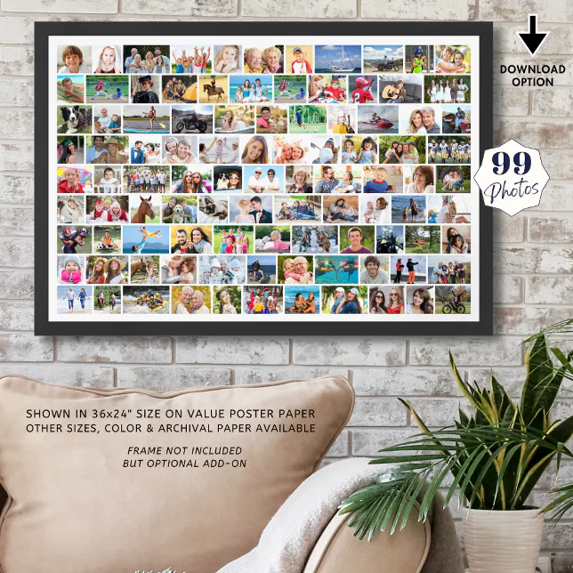Simple 99 Photo Collage Custom Color Poster | Zazzle