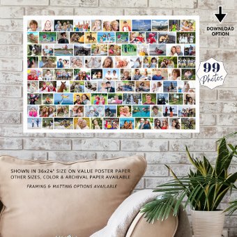 Simple 99 Photo Collage Custom Color Poster | Zazzle