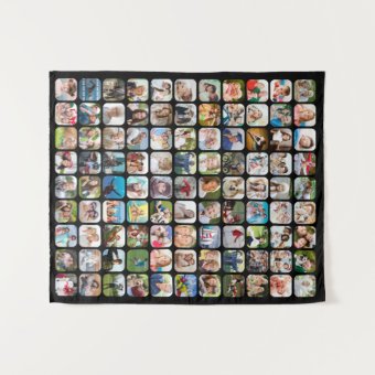 Simple 99 Photo Collage Rounded Square Black Tapestry | Zazzle