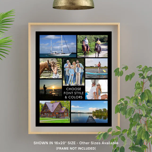 Simple 9 Photo Collage Custom Color Personalized Poster | Zazzle