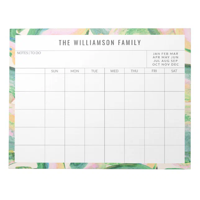 Simple Abstract Art Green Family Planner Calendar Notepad | Zazzle