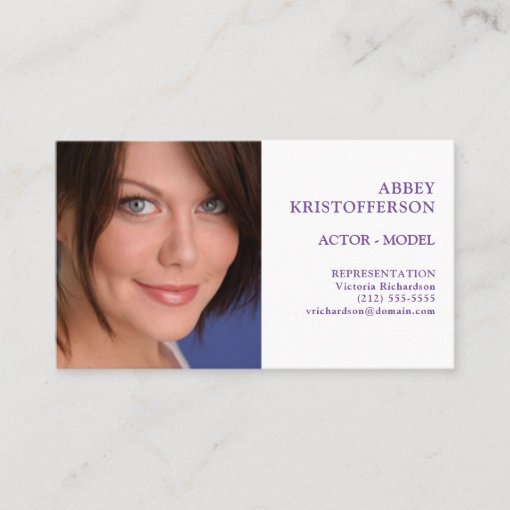 Simple Actor Color Headshot Purple Business Card | Zazzle