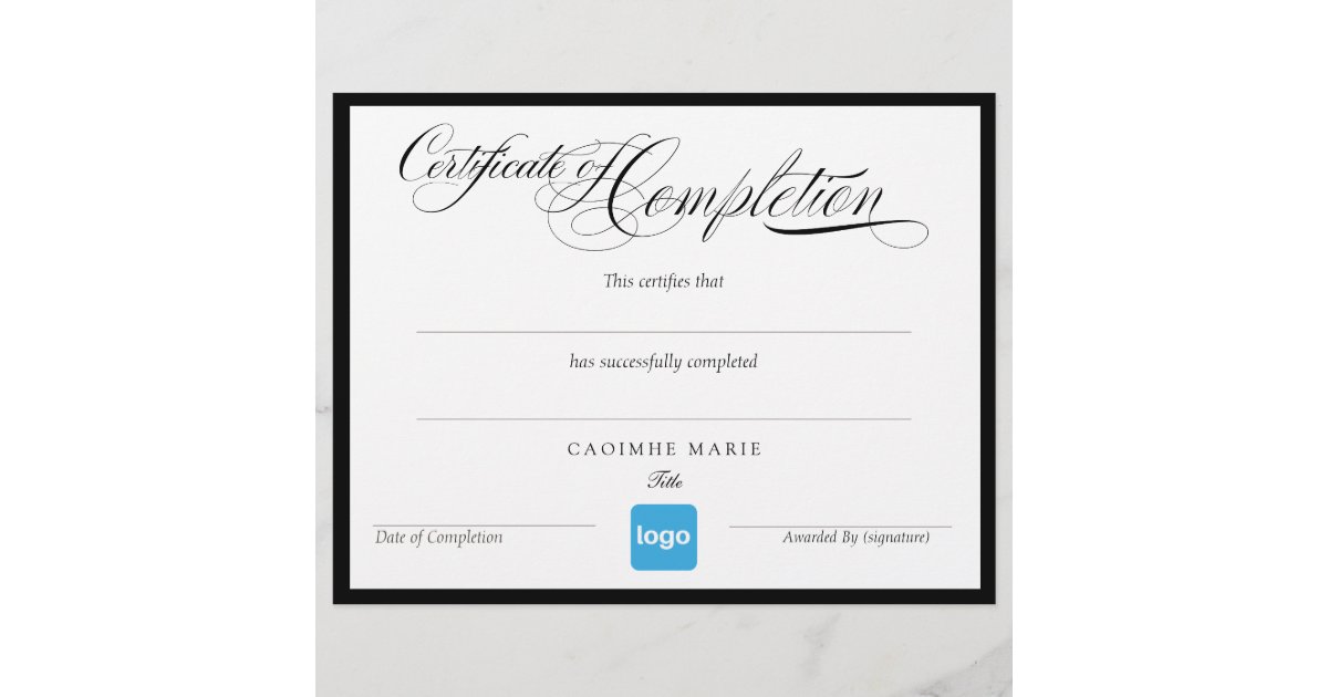 Simple Add Logo Certificate of Completion Award | Zazzle