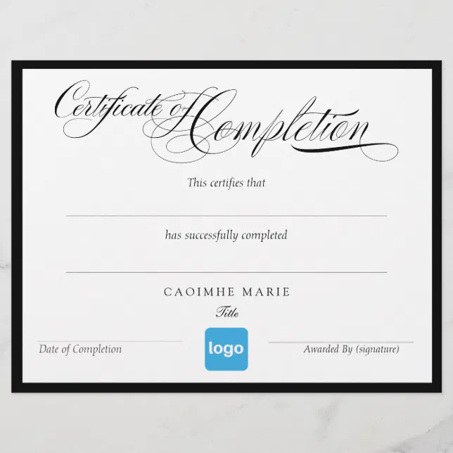 Simple Add Logo Certificate of Completion Award | Zazzle