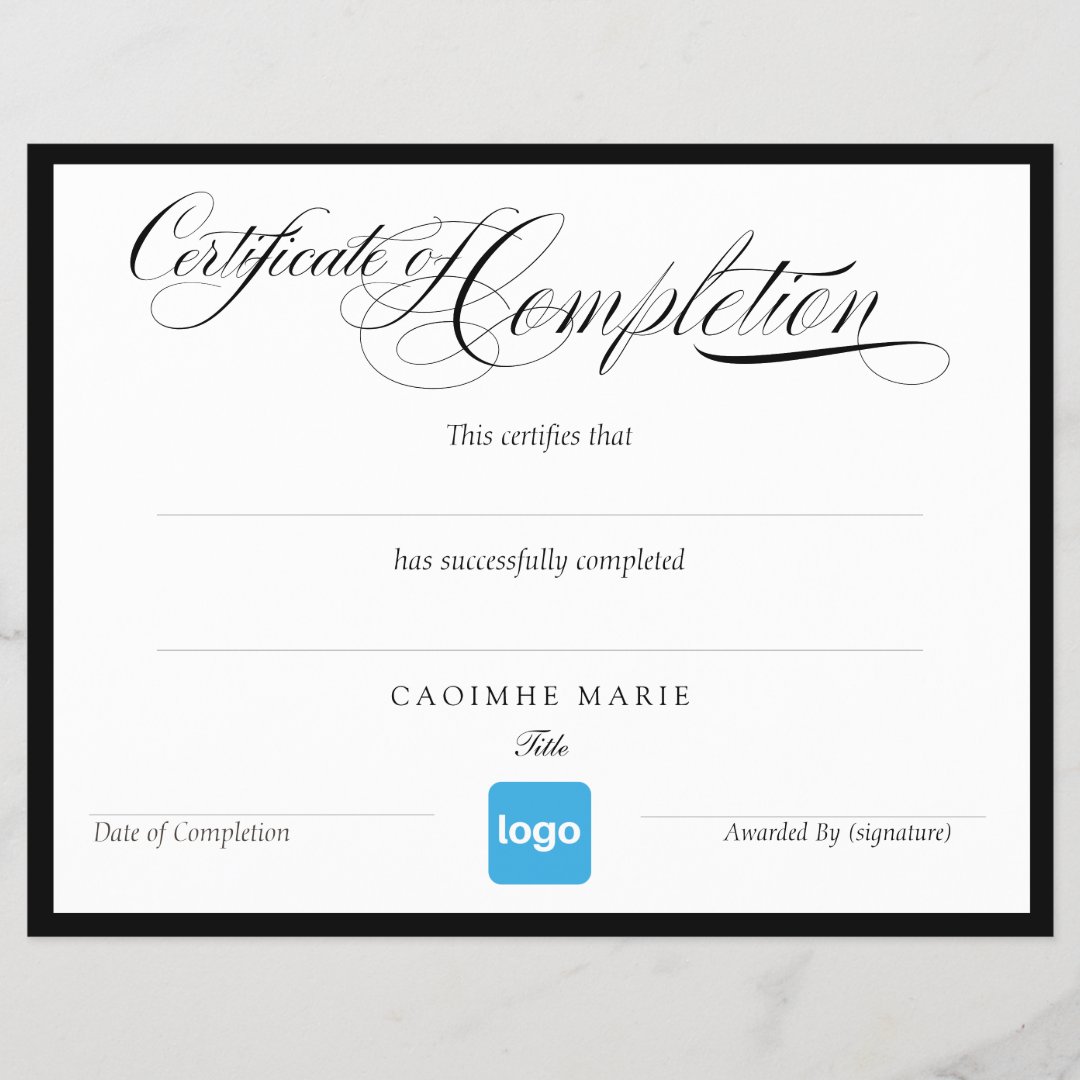 Simple Add Logo Certificate of Completion Award | Zazzle