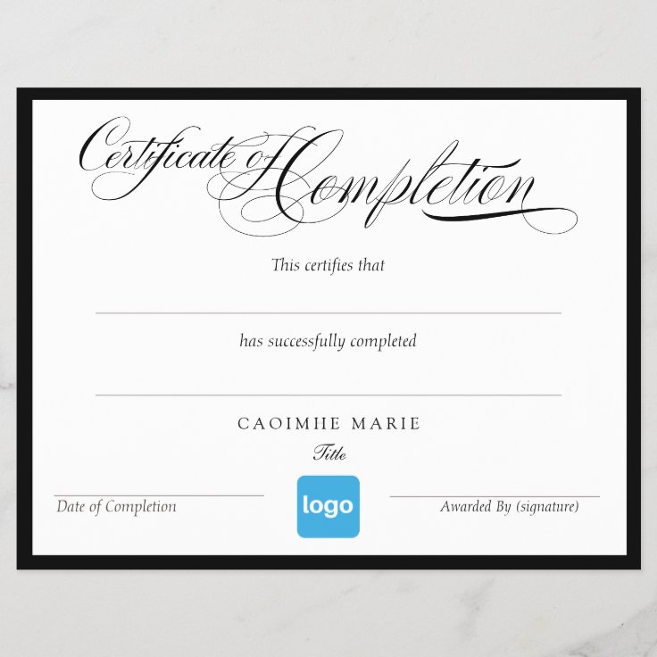 Simple Add Logo Certificate of Completion Award | Zazzle