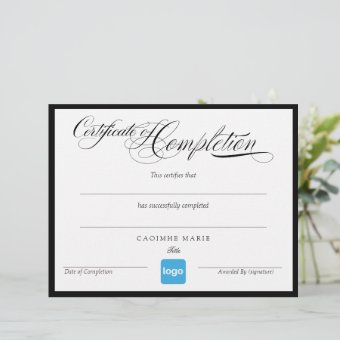 Simple Add Logo Certificate of Completion Award | Zazzle