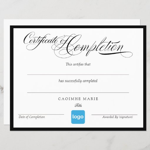 Simple Add Logo Certificate of Completion Award | Zazzle