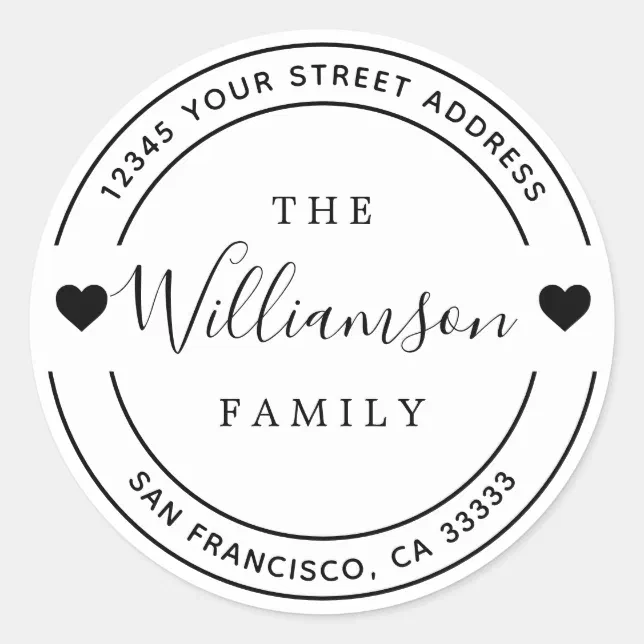 Simple Address Modern Elegant Hand Lettering Classic Round Sticker | Zazzle