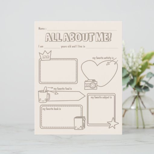 Simple All About Me Worksheet | Zazzle