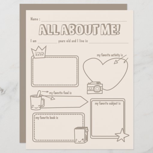 Simple All About Me Worksheet | Zazzle