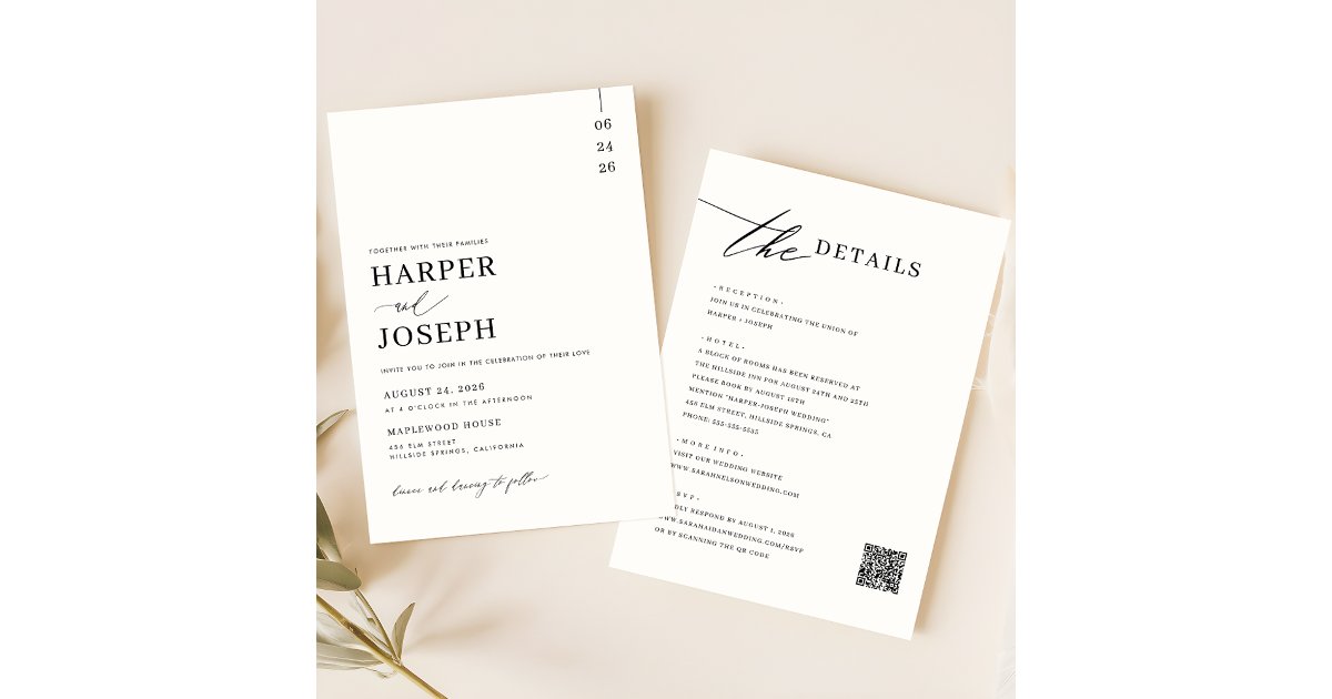 Simple All In One Wedding Invitations With QR Code | Zazzle