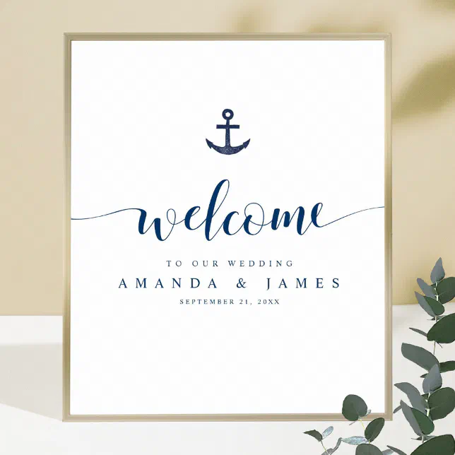 Simple Anchor Blue Boat Wedding Welcome Poster | Zazzle