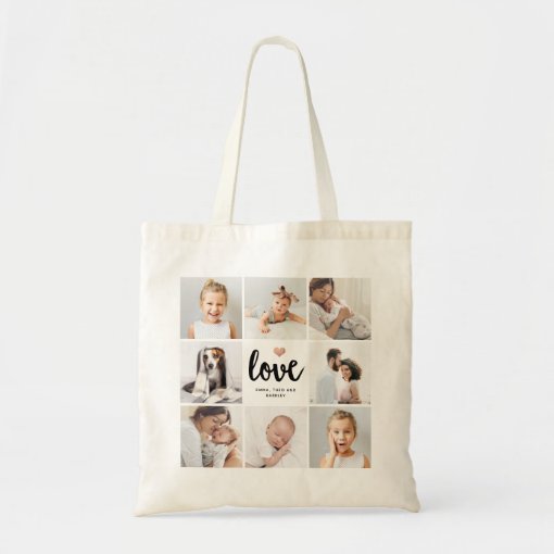 Simple and Chic Photo Collage | Love with Heart Tote Bag | Zazzle
