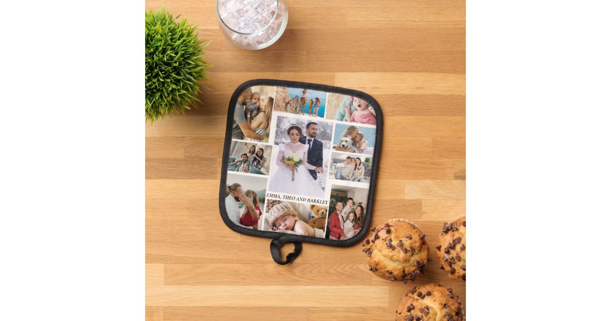 Simple and Chic Photo Collage | Wedding and family Pot Holder | Zazzle