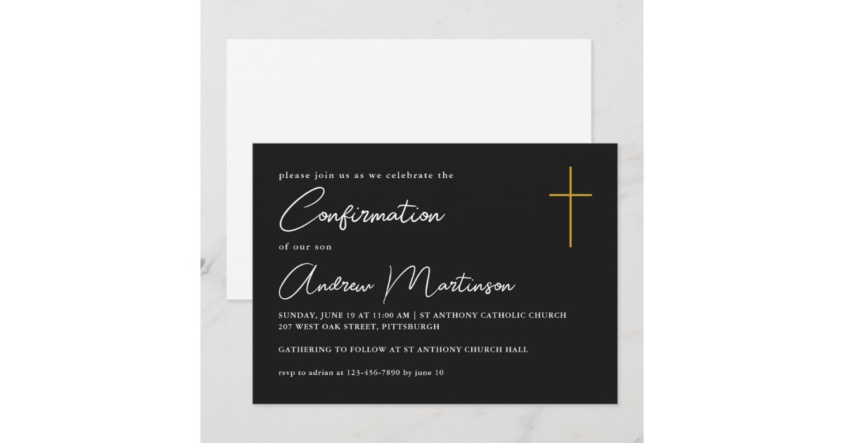 Simple and Classic Black and White Confirmation Invitation | Zazzle