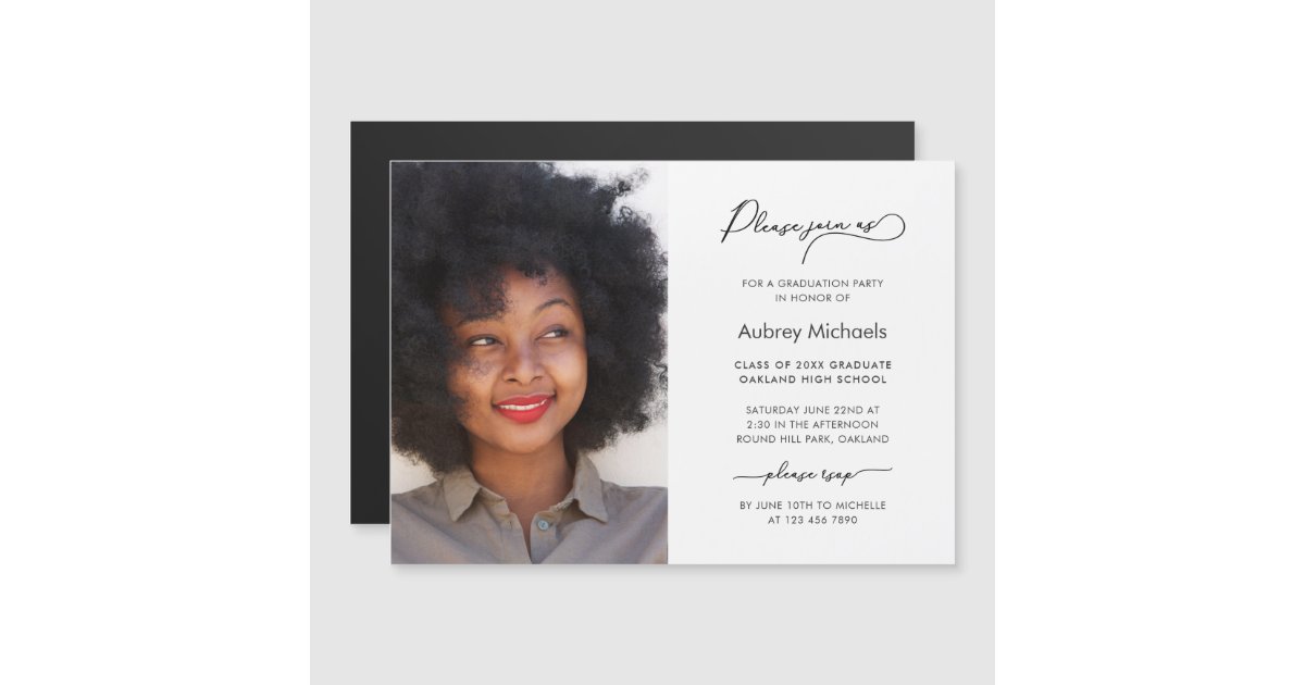 Simple and Classic Photo Graduation Party Magnetic Invitation | Zazzle