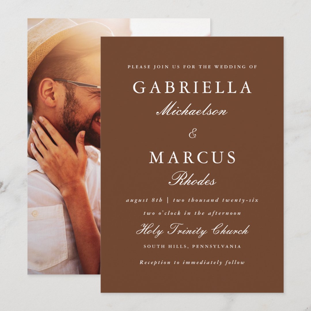Simple and Elegant Brown Photo Wedding Invitation | Zazzle