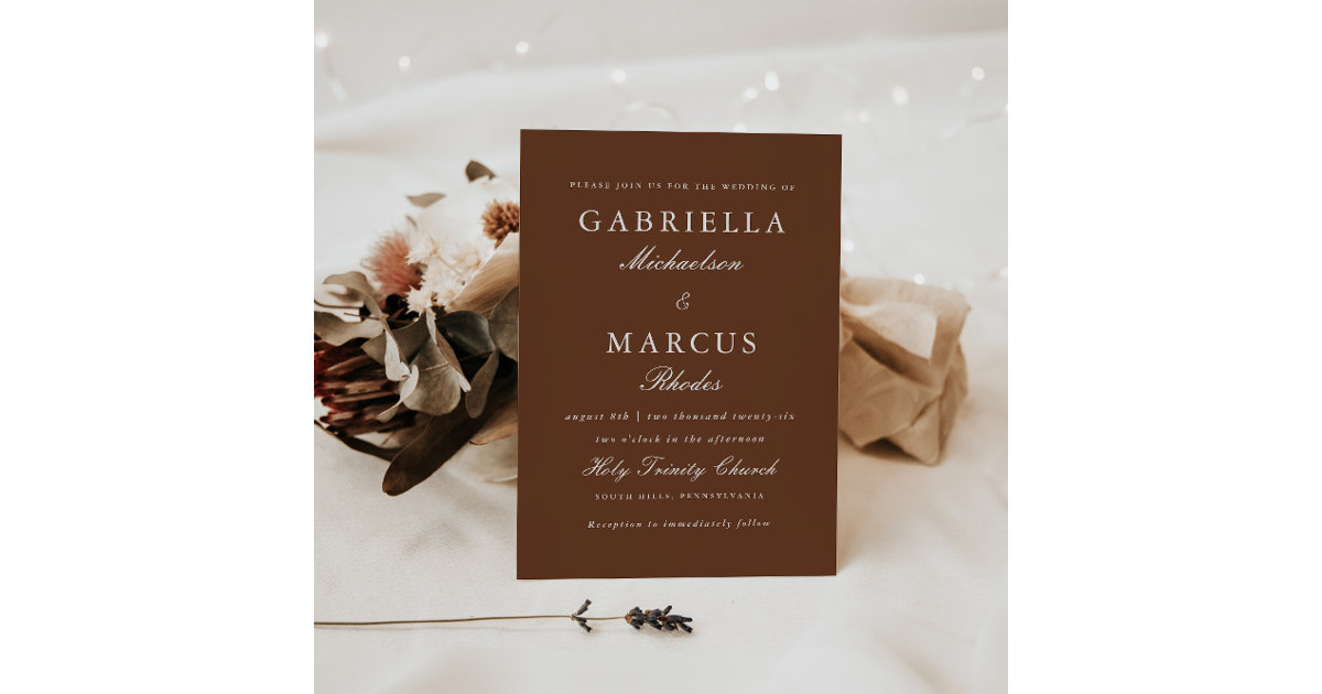 Simple and Elegant Brown Wedding Invitation | Zazzle
