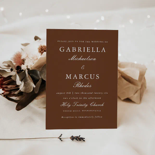 Simple and Elegant Brown Wedding Invitation | Zazzle